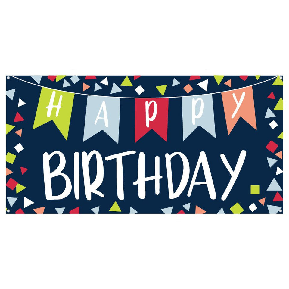 Blue Geometric Shapes Happy Birthday Banner - DecalFreakz