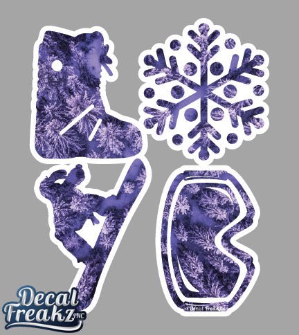 LOVE Snowboard Arial Trees Decal - DecalFreakz