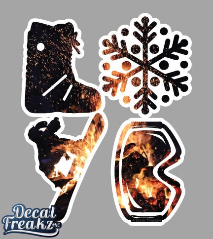 LOVE Snowboard Crackling Fire Decal - DecalFreakz